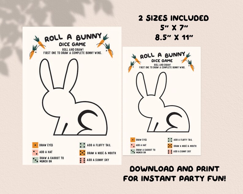 Easter Party Kids Game Printable | Roll a Dice Bunny Game | Easter ...