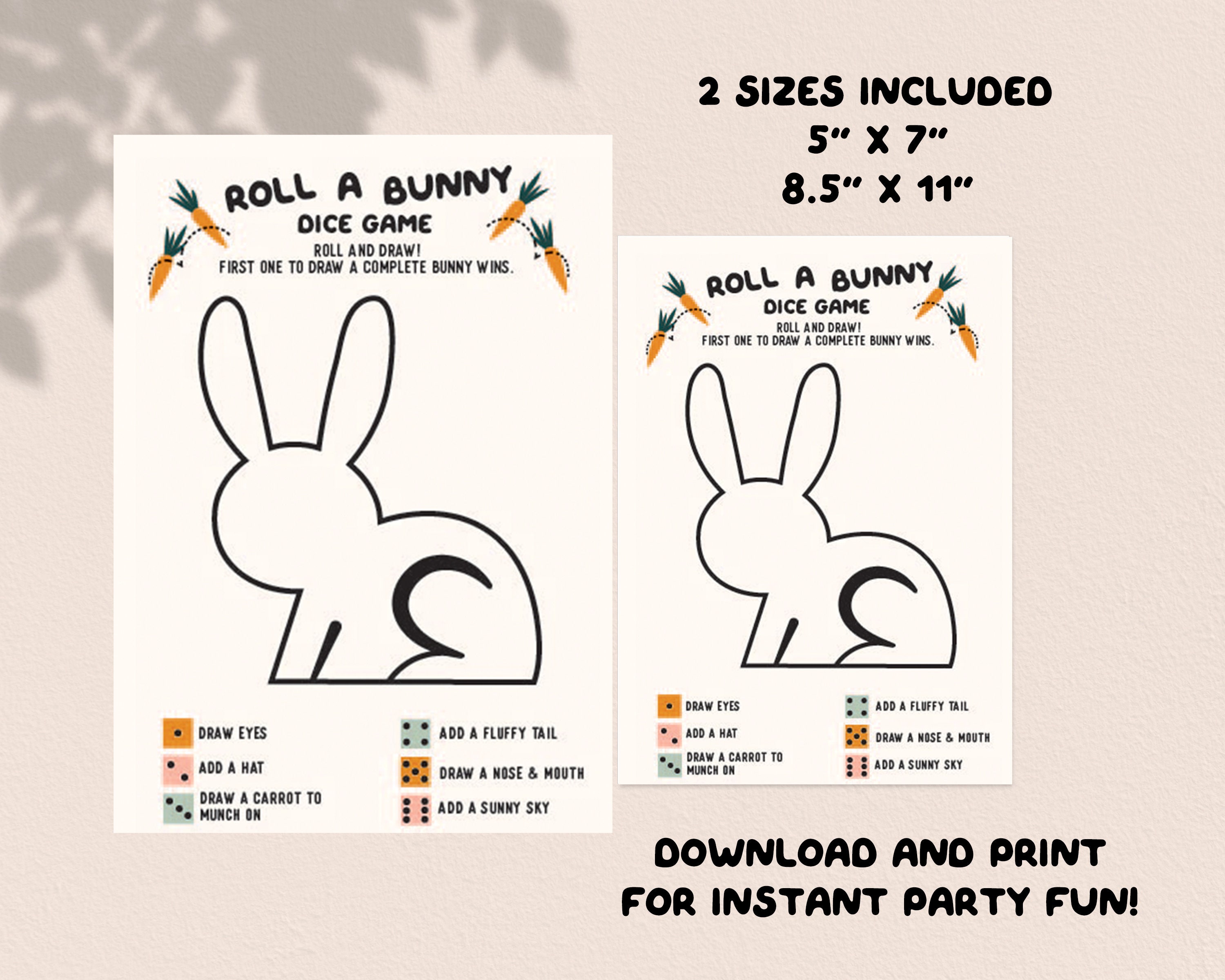 Easter Party Kids Game Printable | Roll a Dice Bunny Game | Easter ...