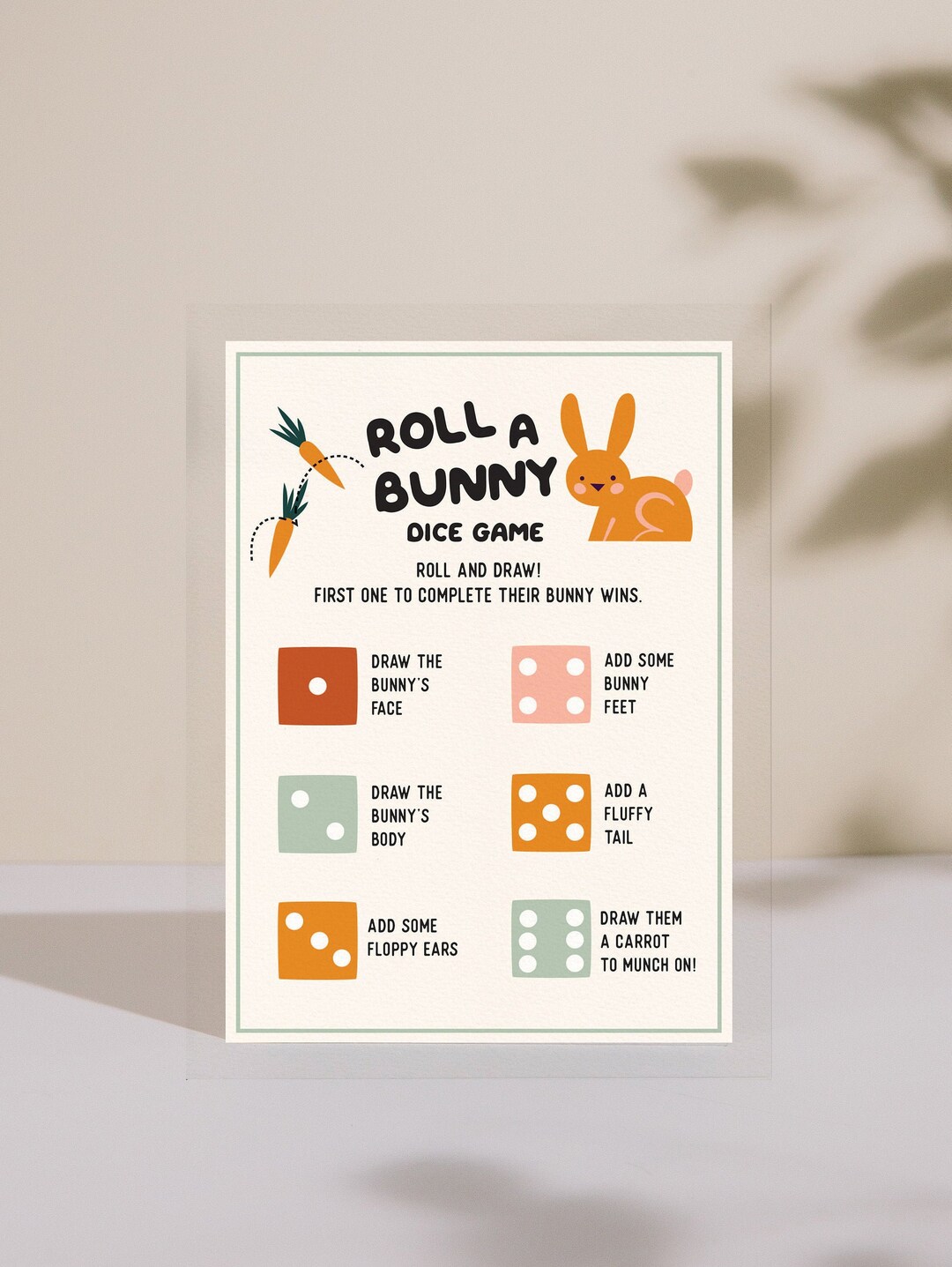 Roll a Bunny Dice Game Kids Table Easter Game Boho Easter Printable ...