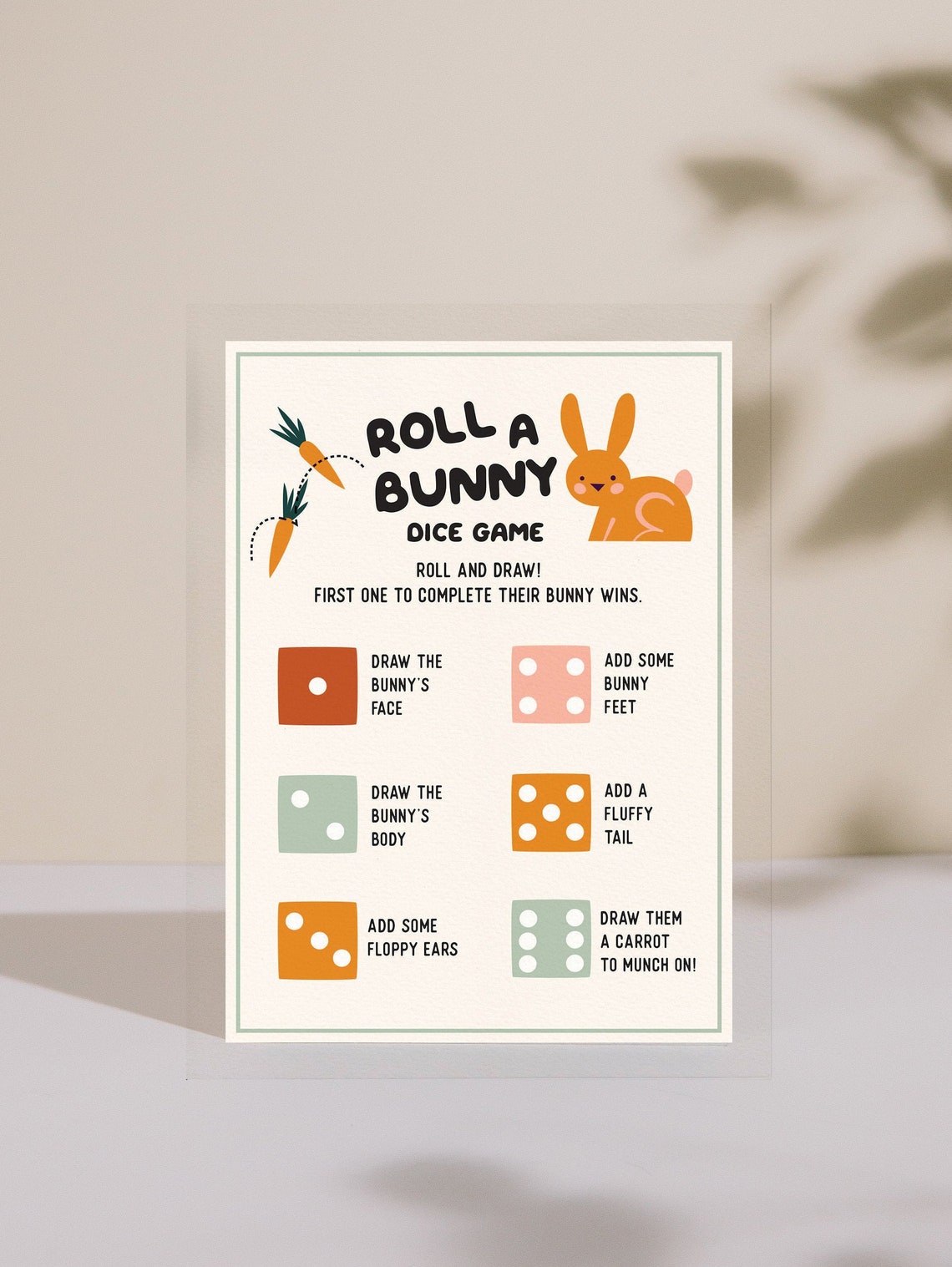 Roll a Bunny Dice Game Kids Table Easter Game Boho Easter Printable ...