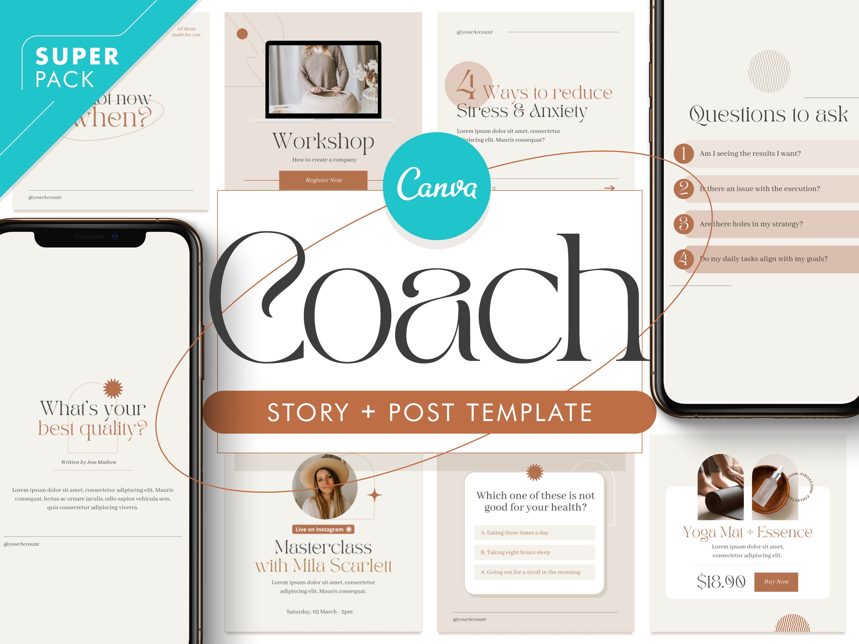 100 Instagram Engagement Post Canva Templates Beige Instagram Business ...