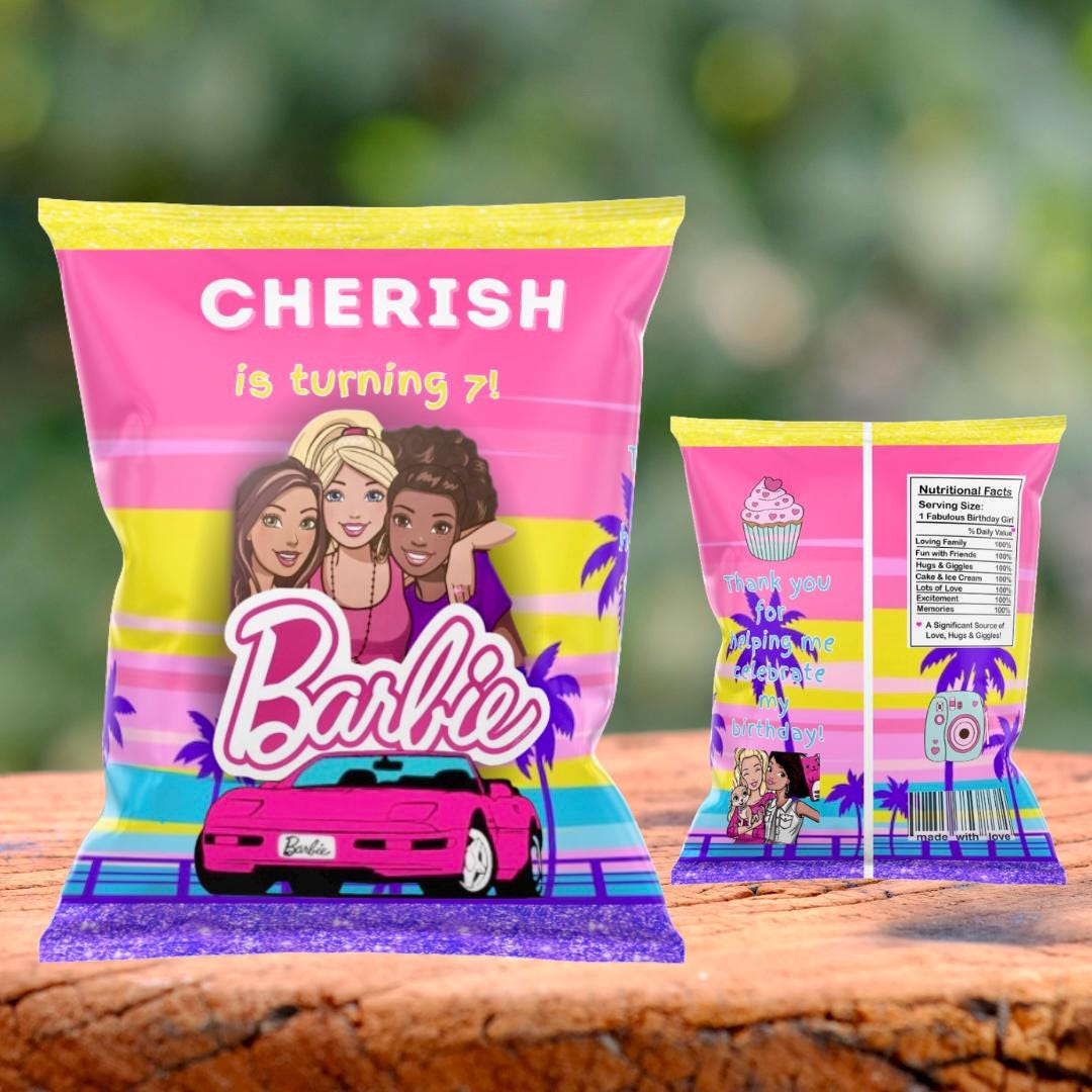 Barbie Birthday Chip Bags, Party Favors (digital Download) - Etsy