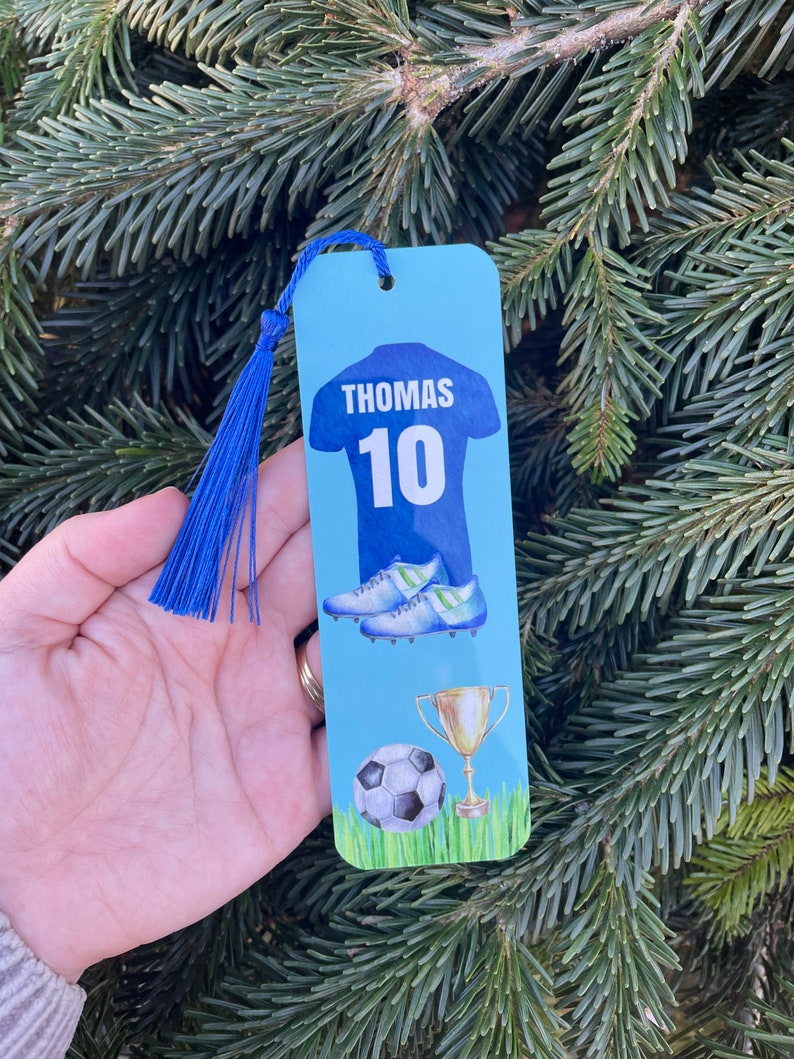 Personalised Football Themed Metal Book Mark Bookmark Tassel Boy Girl ...