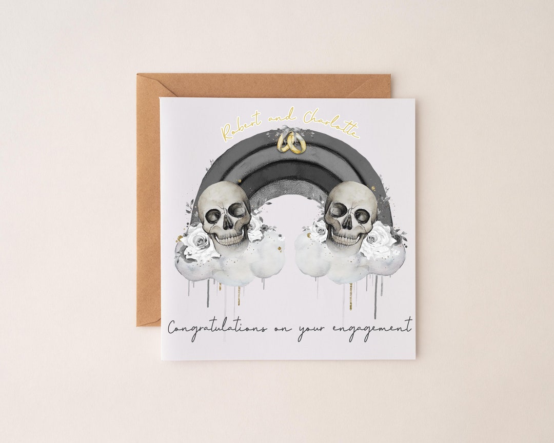 Skull Gothic Rainbow Black and White Engagement Card | Personalised ...