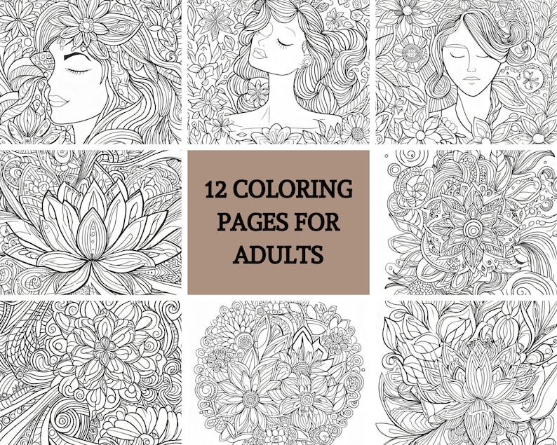 Anxiety Relief Coloring Pages for Adults, 12 Printable Pages of ...