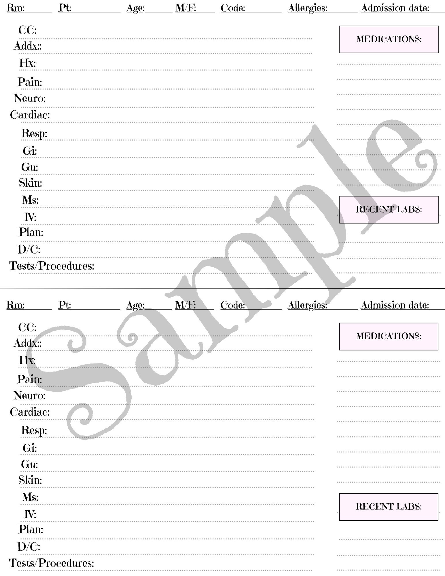 Nurse Report Sheet Template Sleek & Functional Printable PDF, Med-surg ...