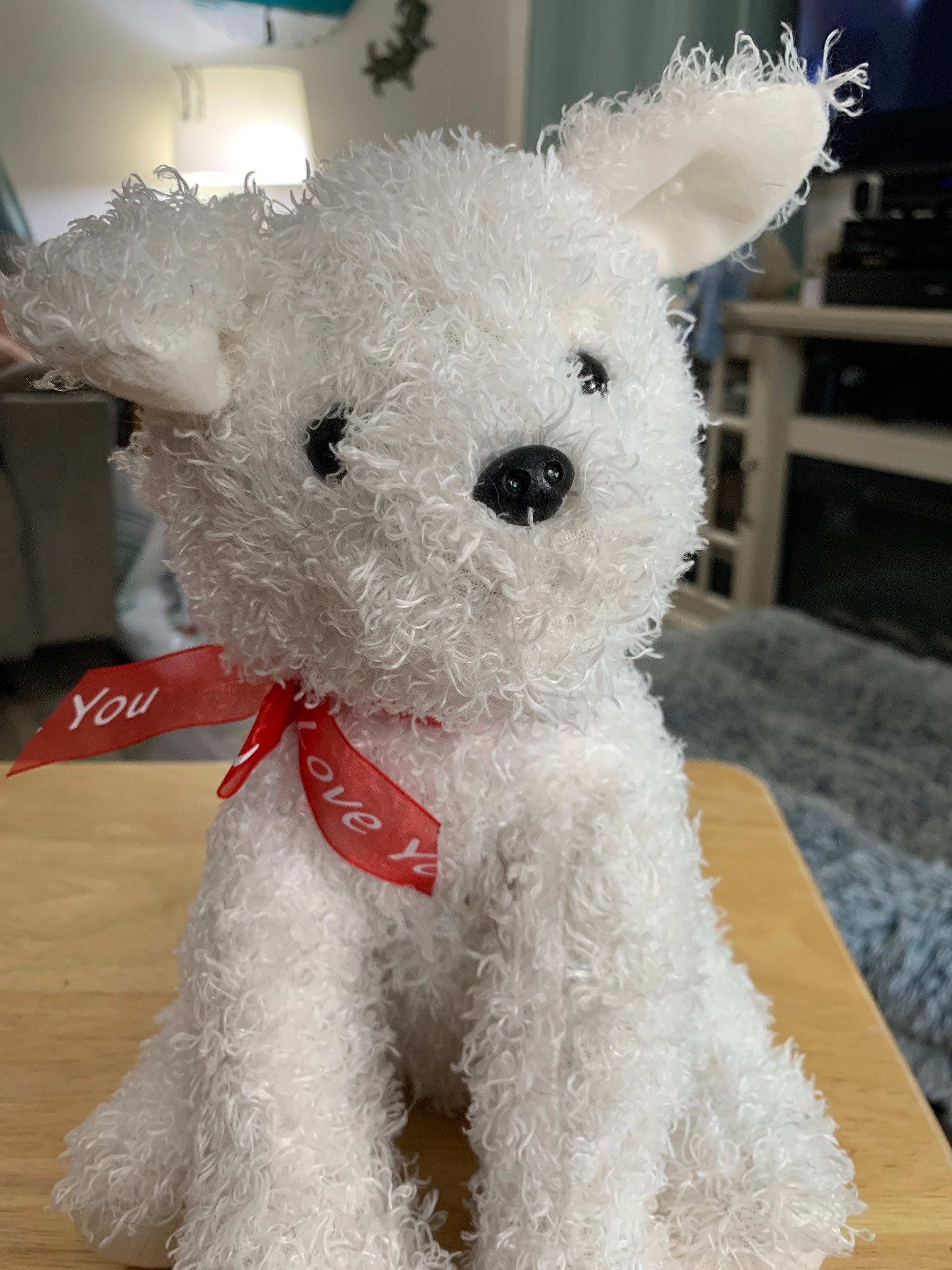 Curly White Goffa Puppy Dog Plush With Red I Love You Ribbon - Etsy