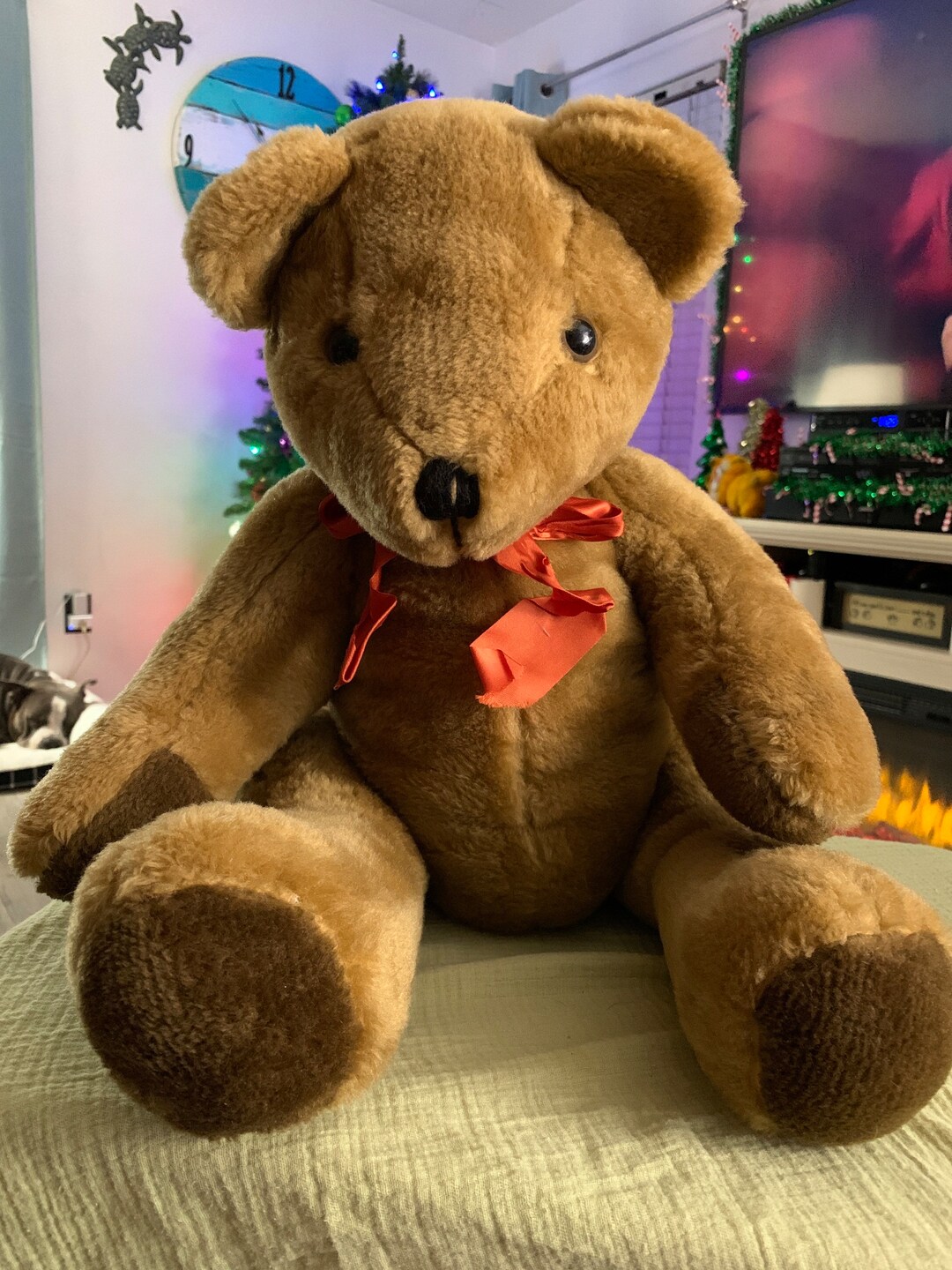 Vintage Large Brown Jointed Teddy Bear Plush. 15” Sitting Dark Brown ...