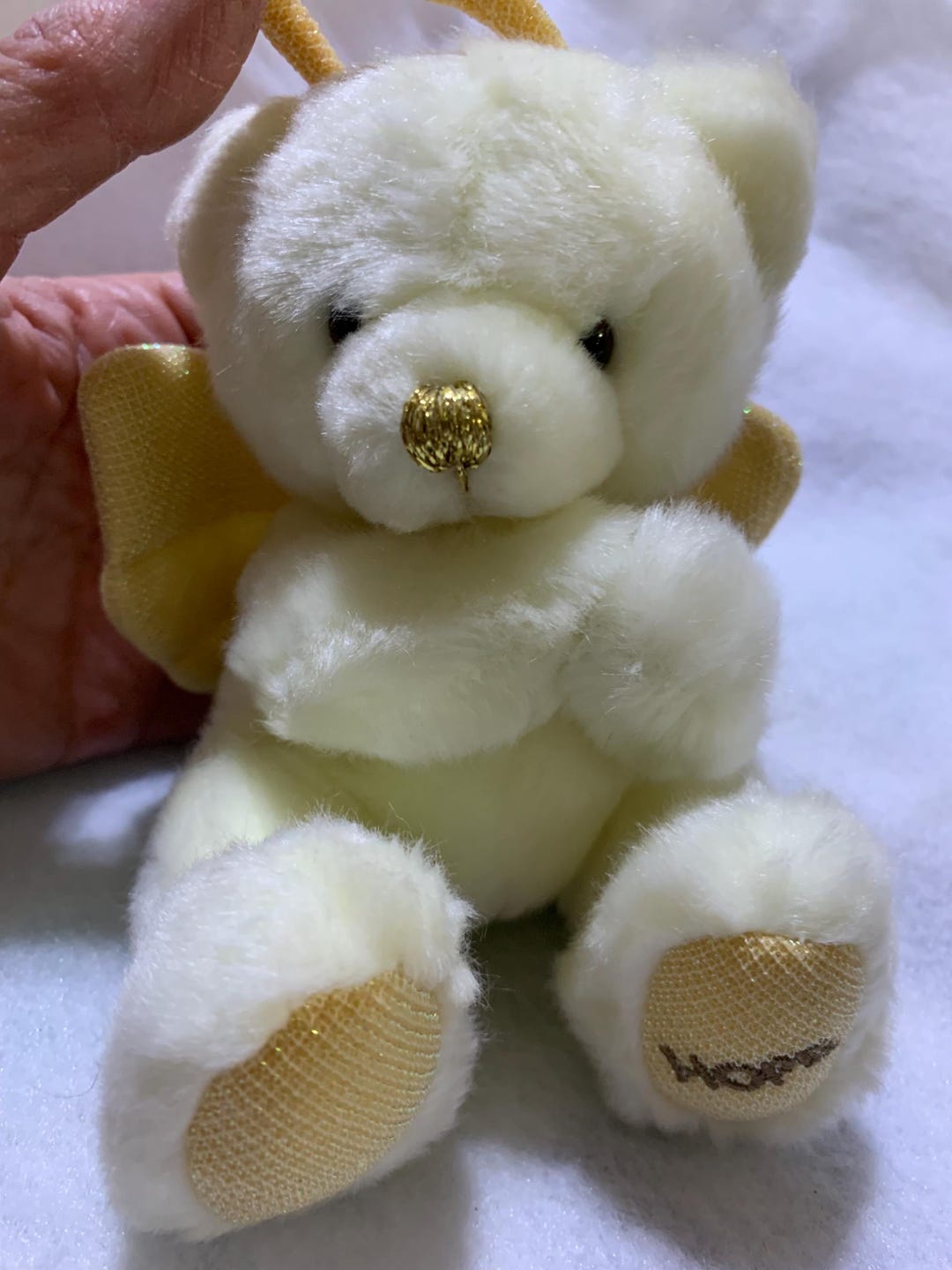 Russ Berrie Hope White Angel Bear With Gold Wings, Halo and Nose. Hope ...