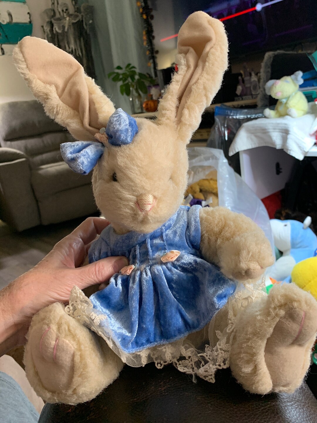 Dandee Cream/ivory Easter Rabbit Girl With Blue Dress and Bow. - Etsy