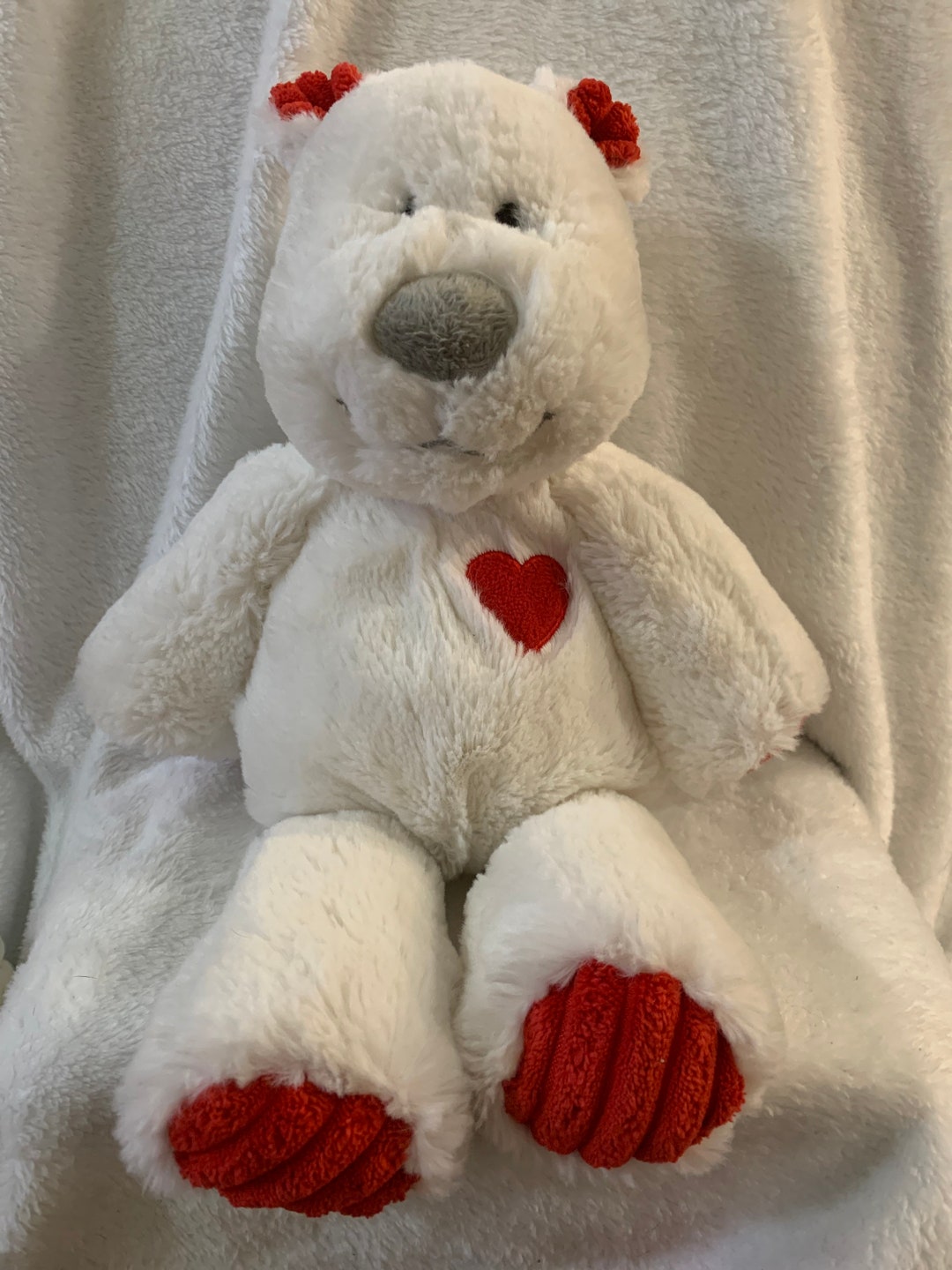 Mary Meyer Marshmallow Kisses Teddy Bear 14” Plush White Red Heart ...