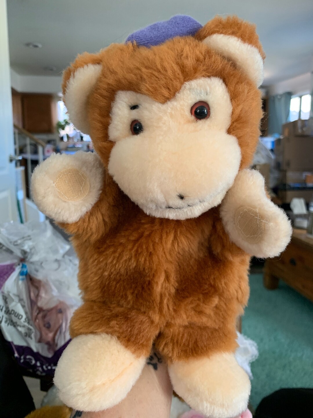 Vintage Early World Book of Learning Brown Monkey Zak Hand Puppet Plush ...