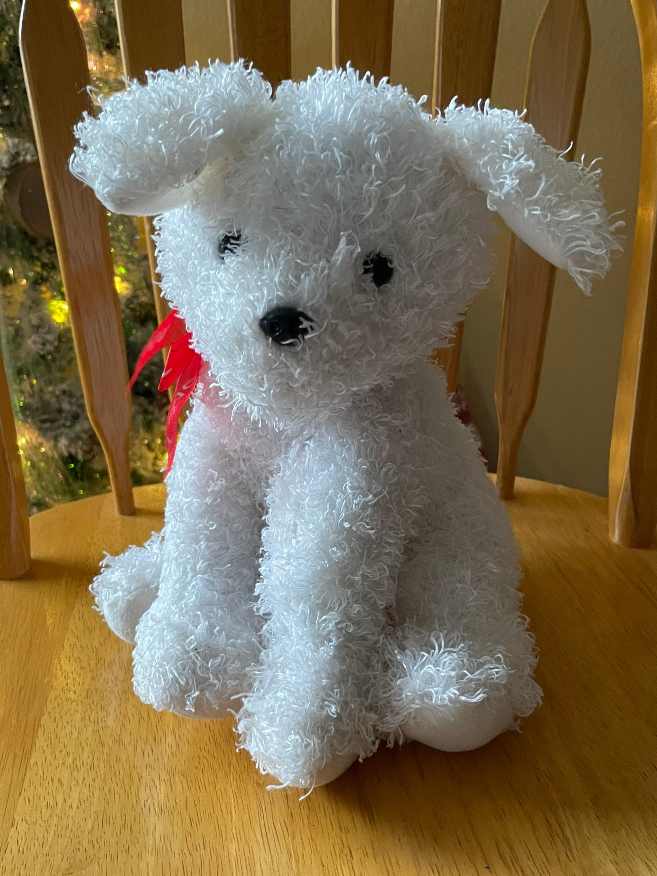 Curly White Goffa Puppy Dog Plush With Red I Love You Ribbon - Etsy