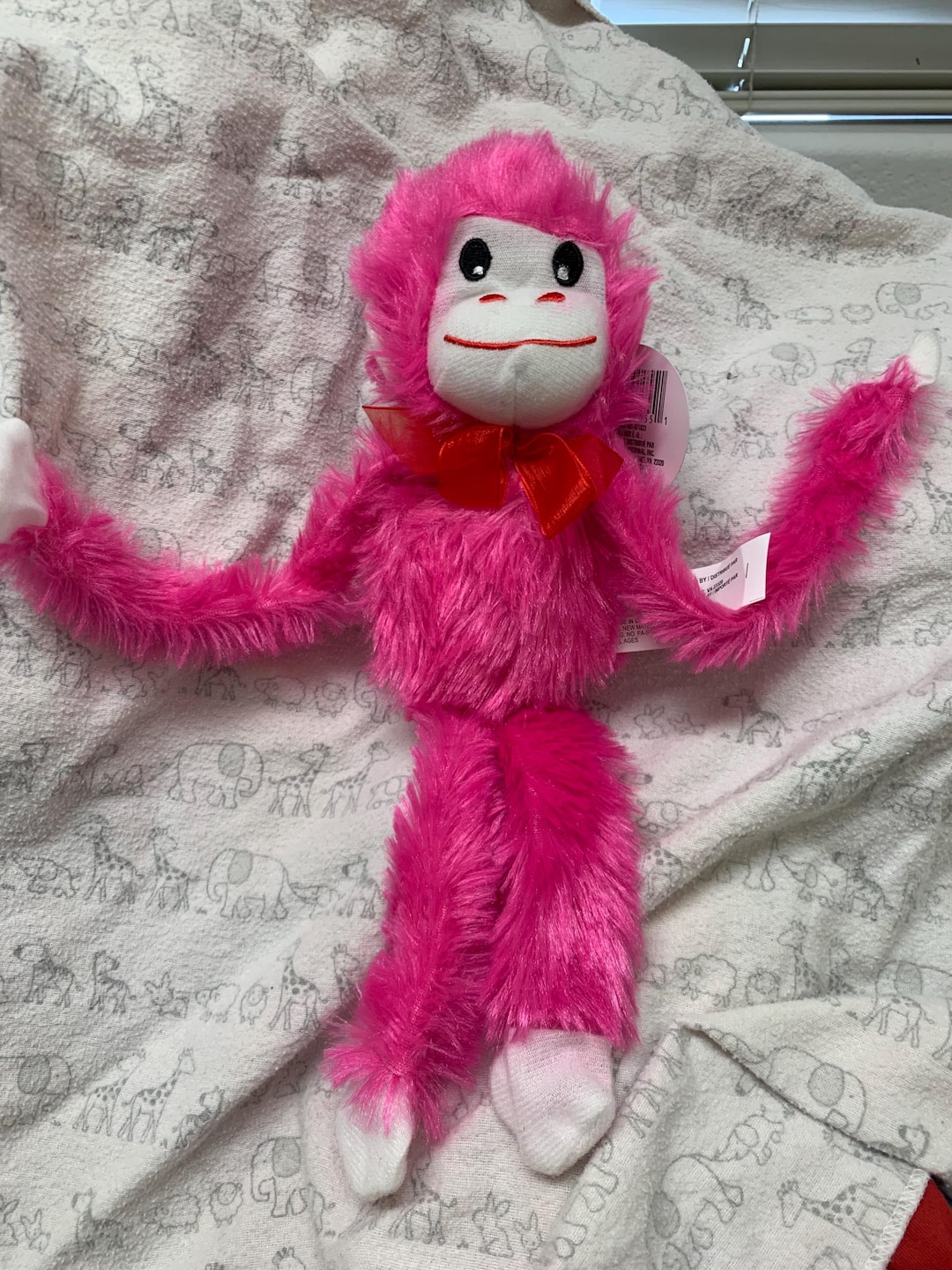Fuzzy Friends Pink and White Monkey Plush. Choose Color and Stuffing ...
