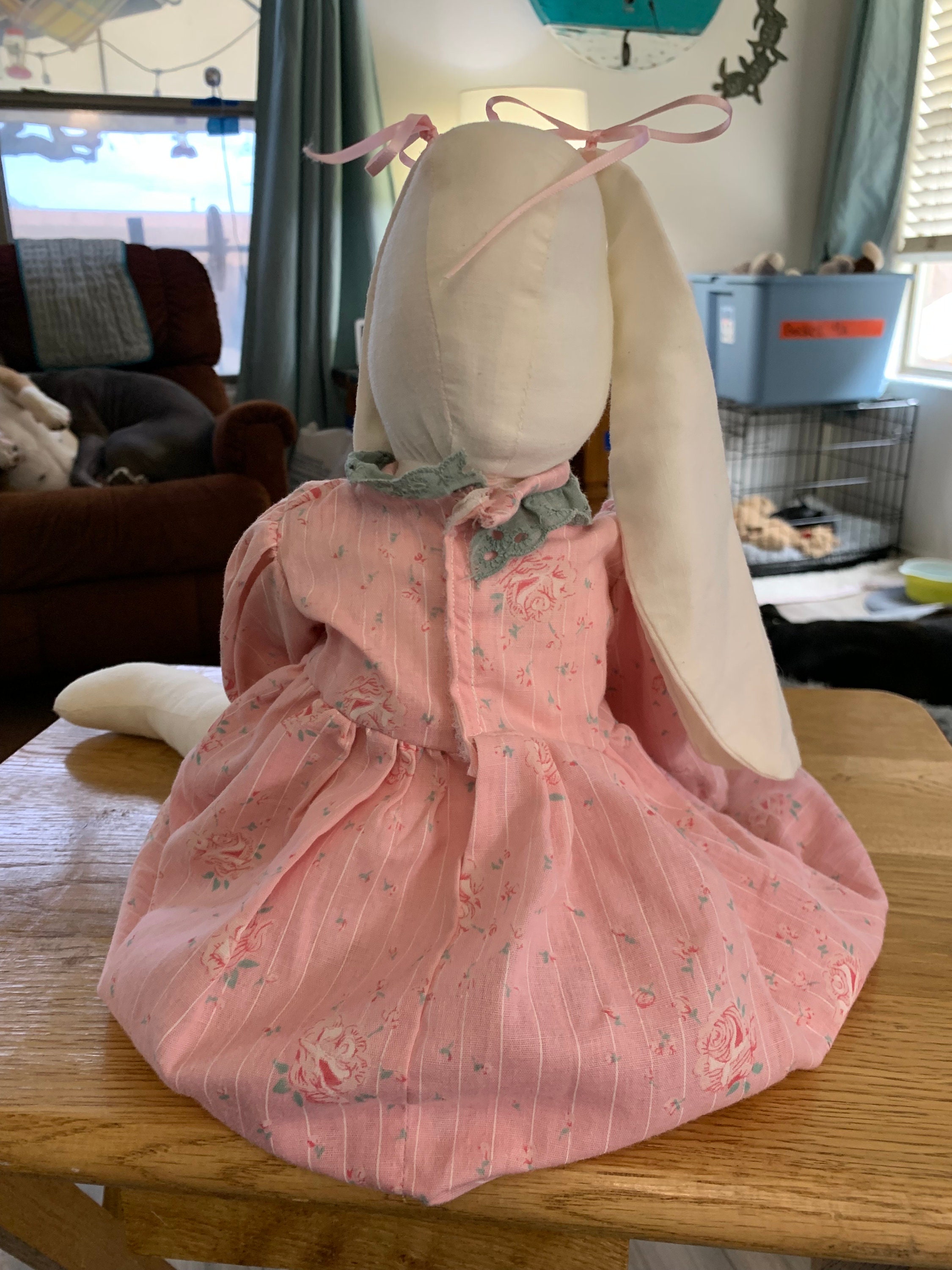 Bunny Rabbit Plush. Girl With Pink Dress and Ribbons. Hand Made and One ...