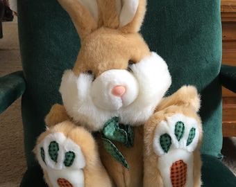 Vintage Dandee Dan Dee Soft Expression Gray Rabbit Bunny Soft Plush Doll Toy Ribbon Bow Vintage ...