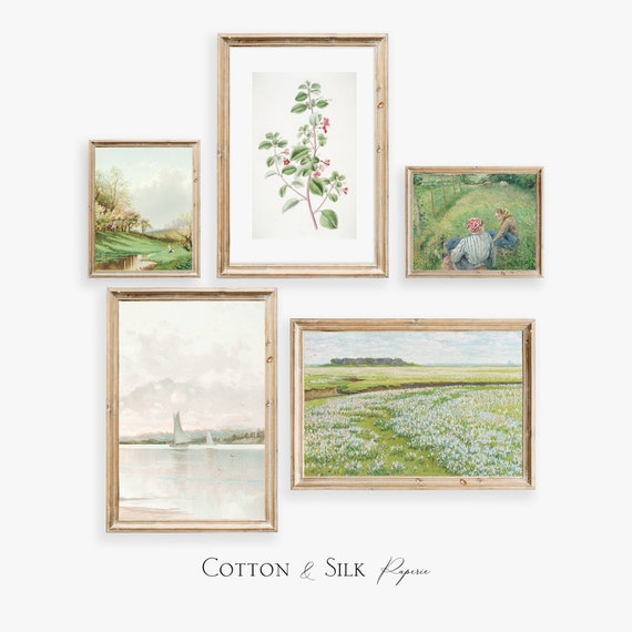 Vintage Farmhouse Spring Landscape Stream Flowerssailboat - Etsy