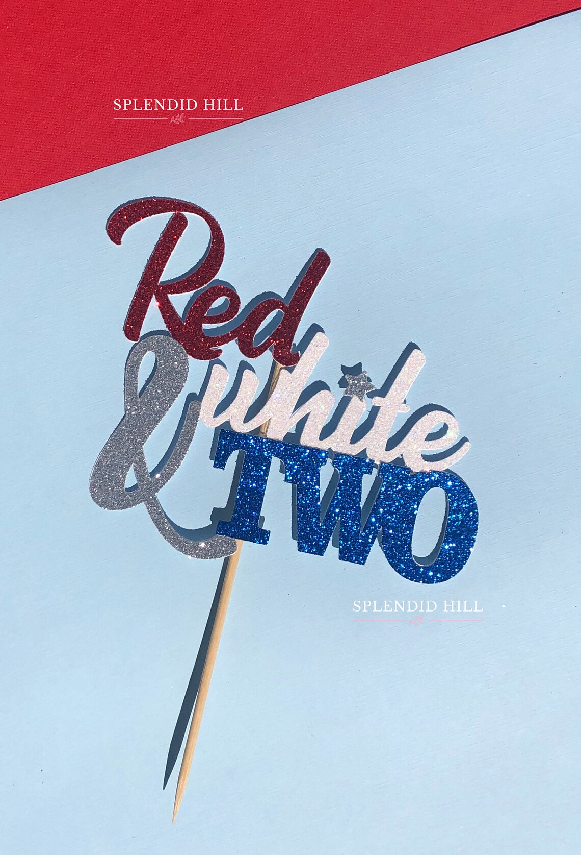 Red White & Two Cake Topper 4th of July Glitter Cake Topper | Etsy