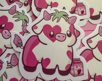 Strawberry Cow Sticker - Etsy