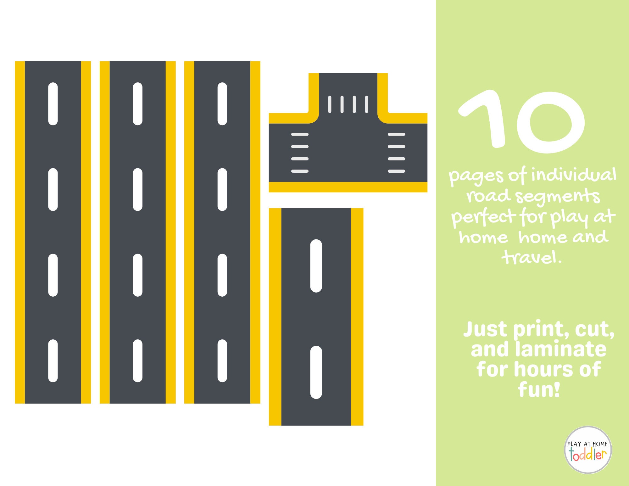 Printable Road Segments for Pretend Play, Roads for Toy Cars, Pretend ...