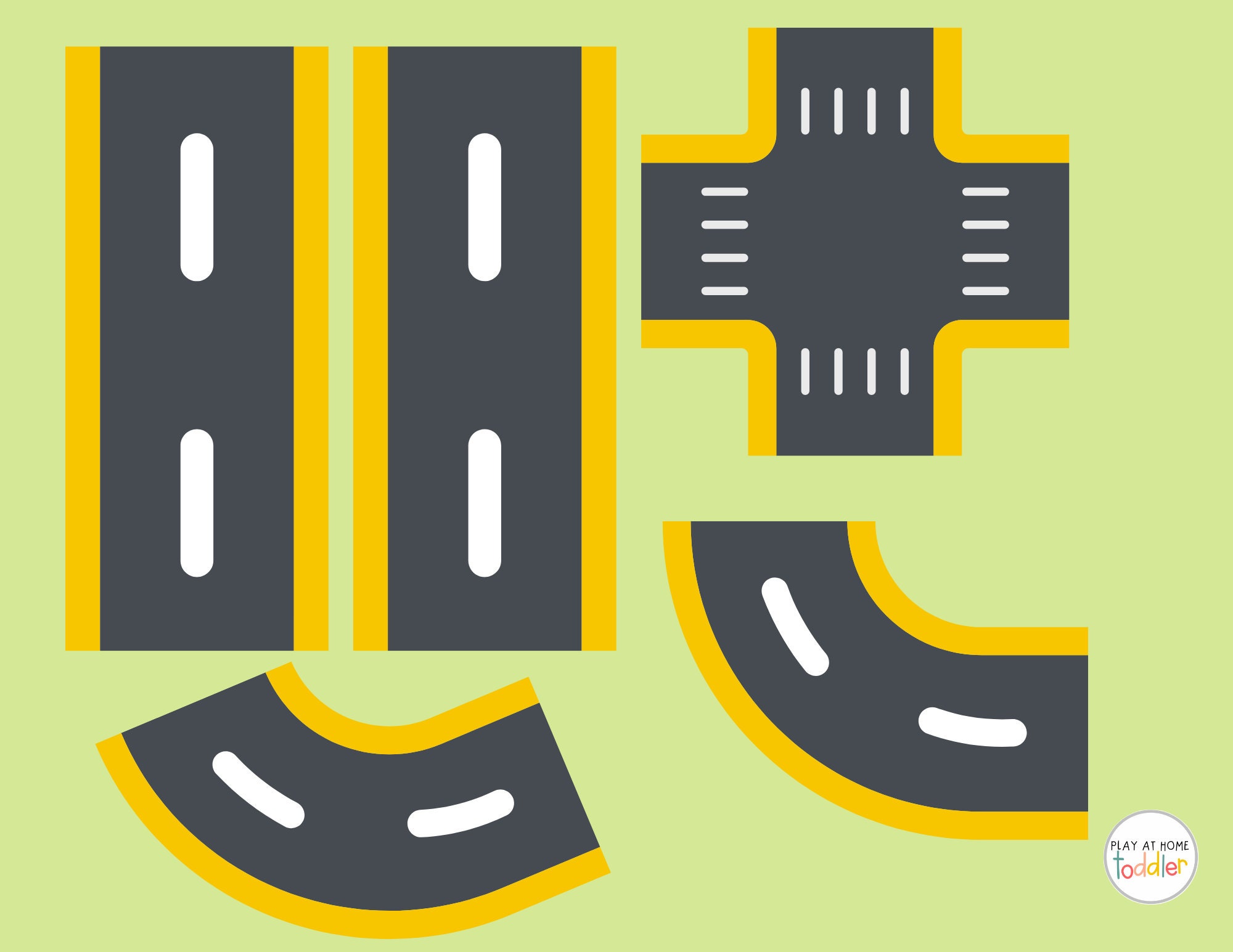 Printable Road Segments for Pretend Play, Roads for Toy Cars, Pretend ...