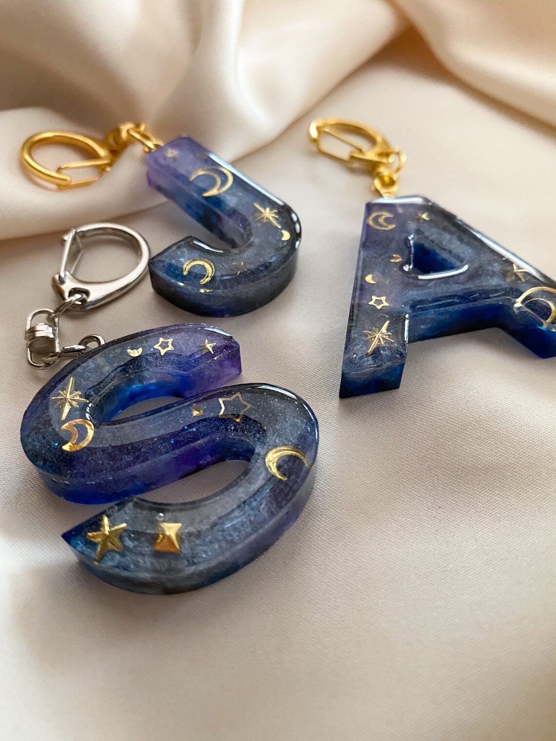 Galaxy Keychain Moon and Stars Initial Letter Resin | Etsy