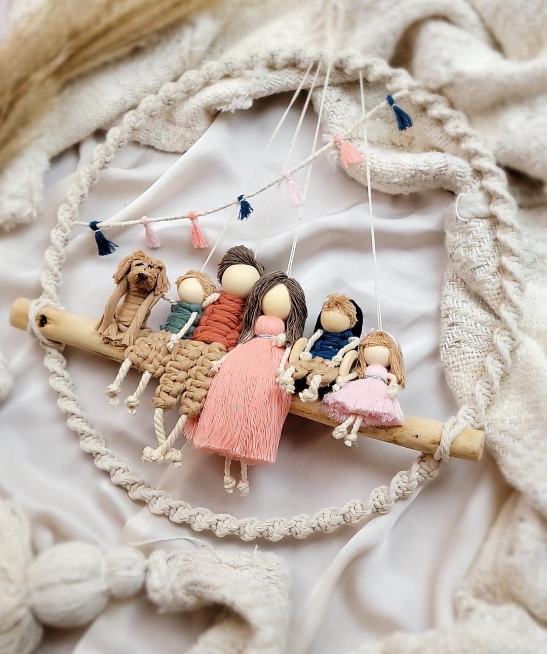 Custom Macrame Doll Family Hanging, Family 1st Xmas as A Family Wall ...