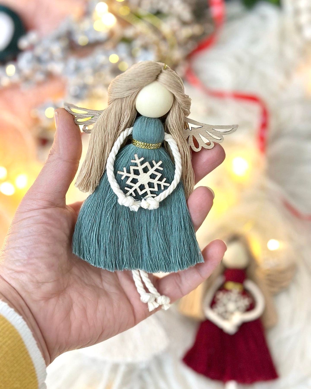 Handcrafted Macrame Angel Ornament, Heavenly Christmas Decor ...