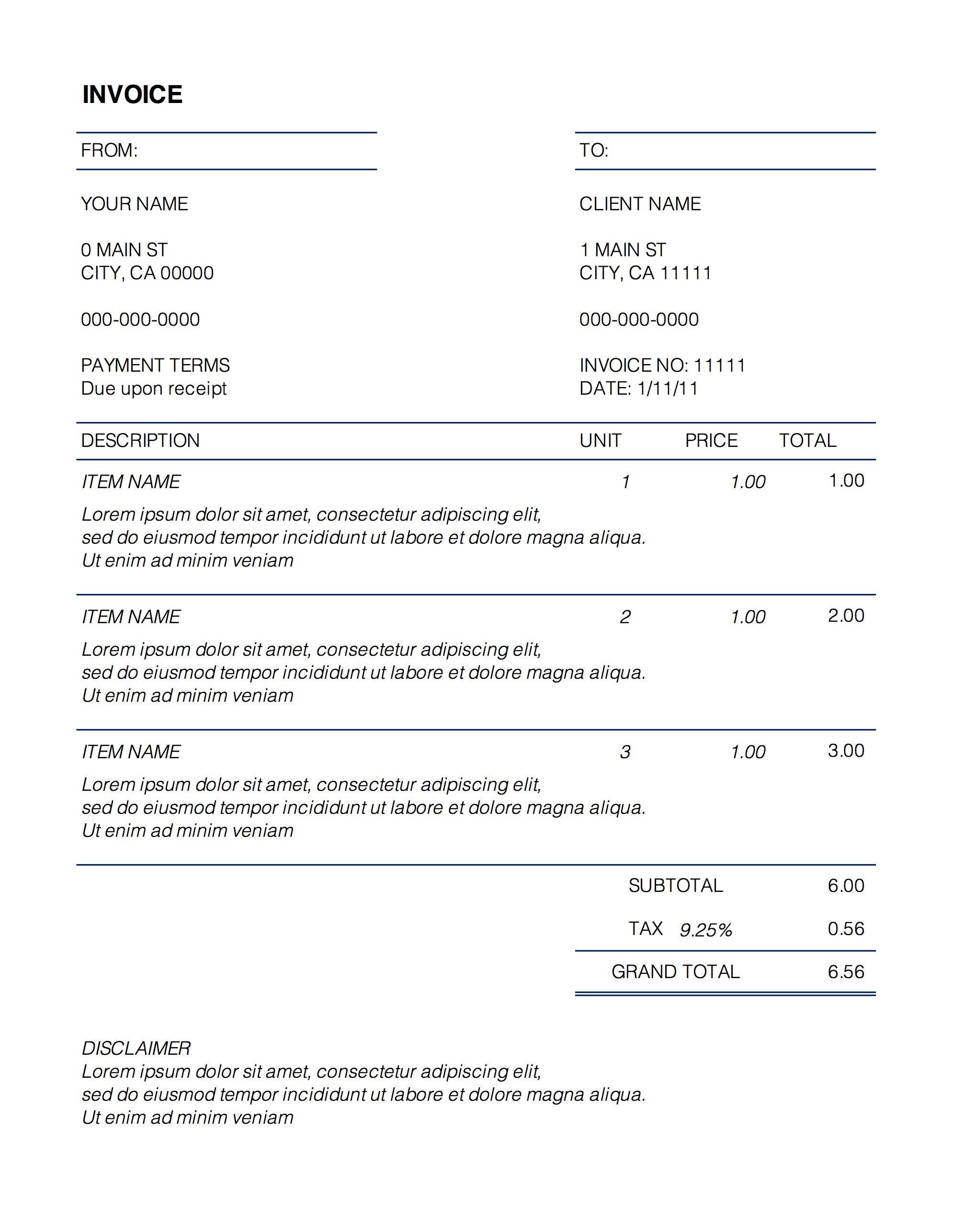 Invoice Template | Printable Excel Worksheet - Etsy UK