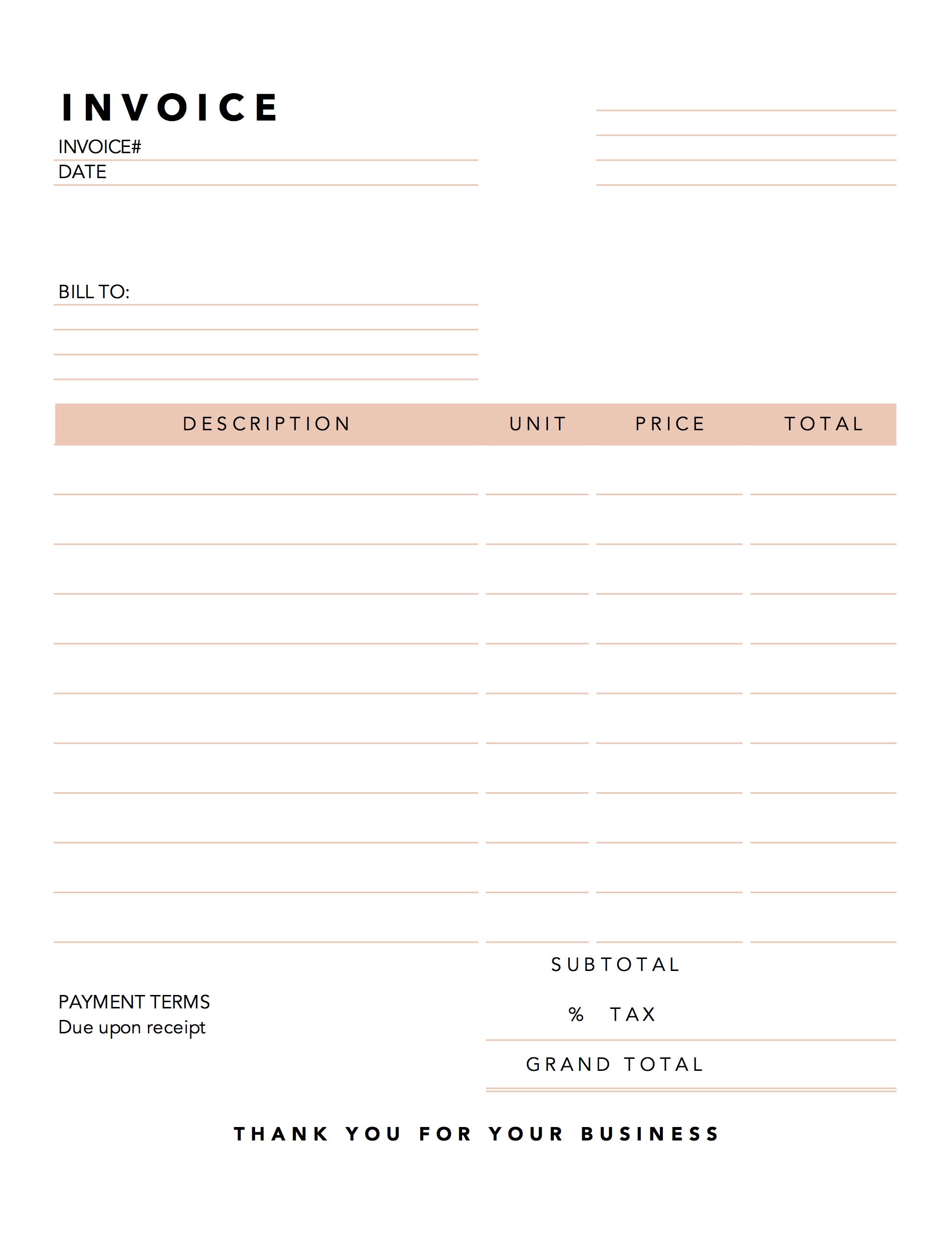 Invoice Template Printable Excel Worksheet - Etsy