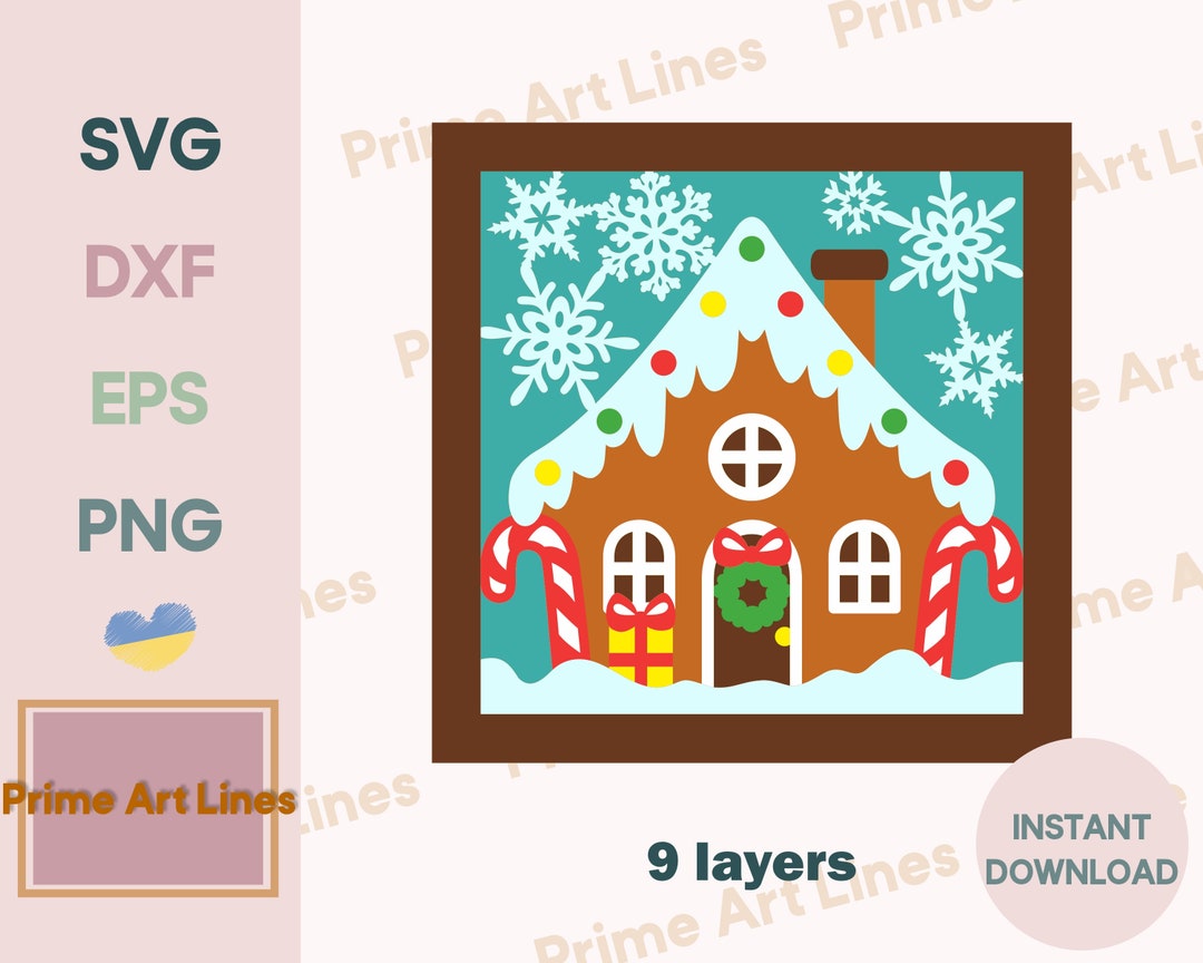 3D Gingerbread House SVG, Gingerbread Shadow Box SVG, Christmas Shadow ...
