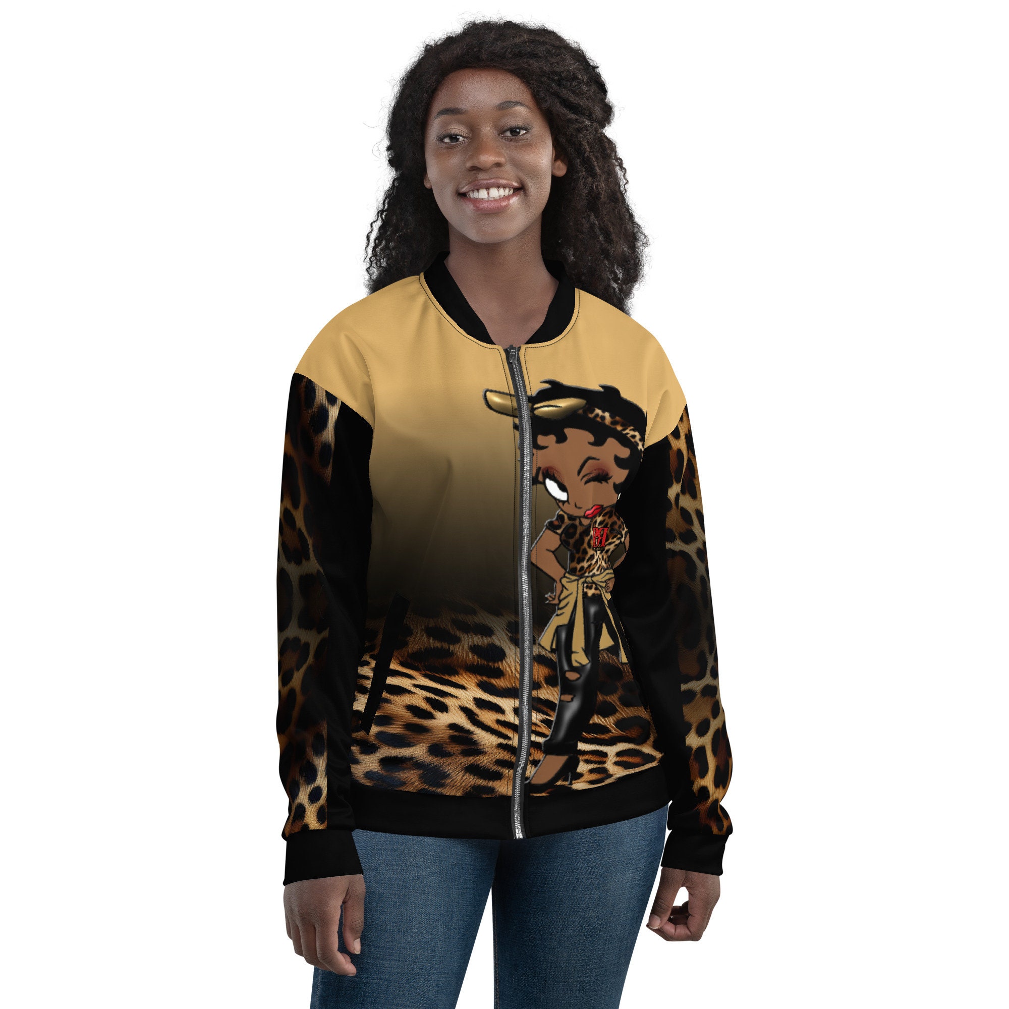 Leopard Betty Boop Bomber Jacket, Betty Boop Women's Bomber Jacket sold ...
