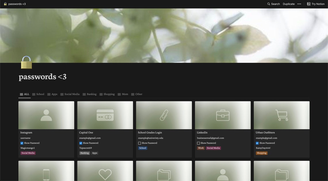 Notion Password Tracker Template Clean Green Aesthetic - Etsy