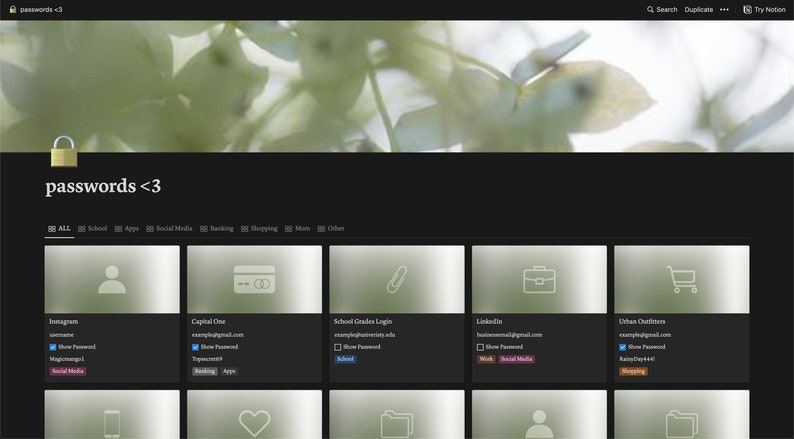 Notion Password Tracker Template Clean Green Aesthetic - Etsy