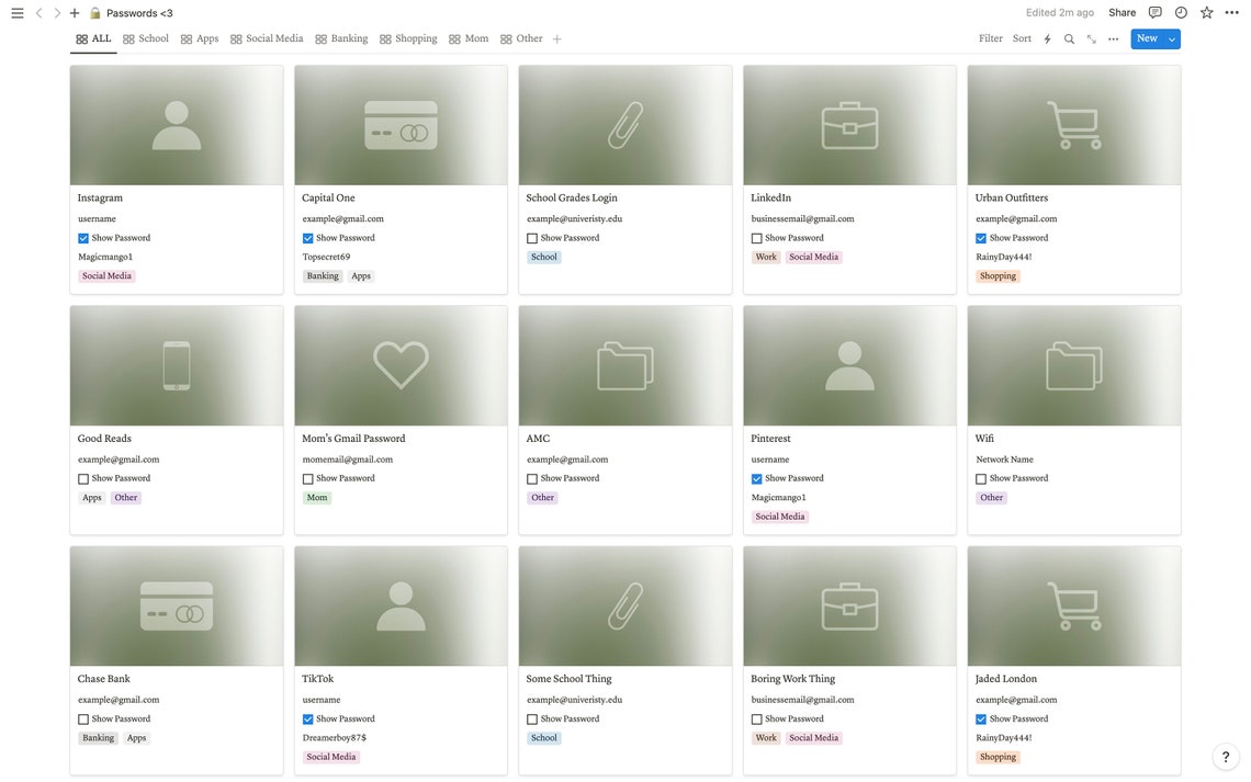 Notion Password Tracker Template Clean Green Aesthetic - Etsy