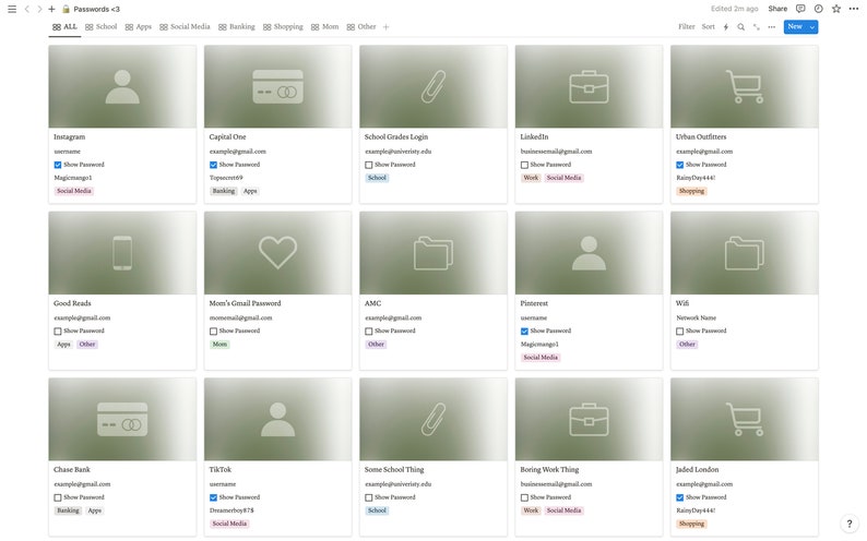Notion Password Tracker Template Clean Green Aesthetic - Etsy