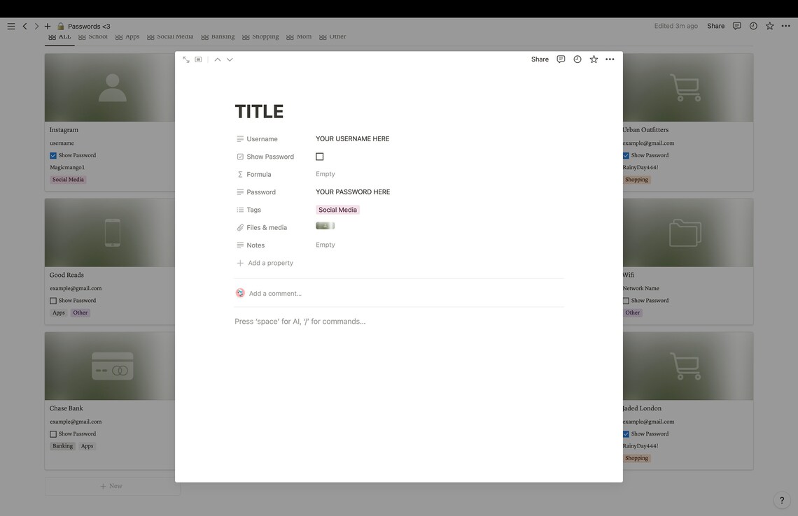 Notion Password Tracker Template Clean Green Aesthetic - Etsy