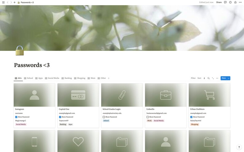 Notion Password Tracker Template Clean Green Aesthetic - Etsy