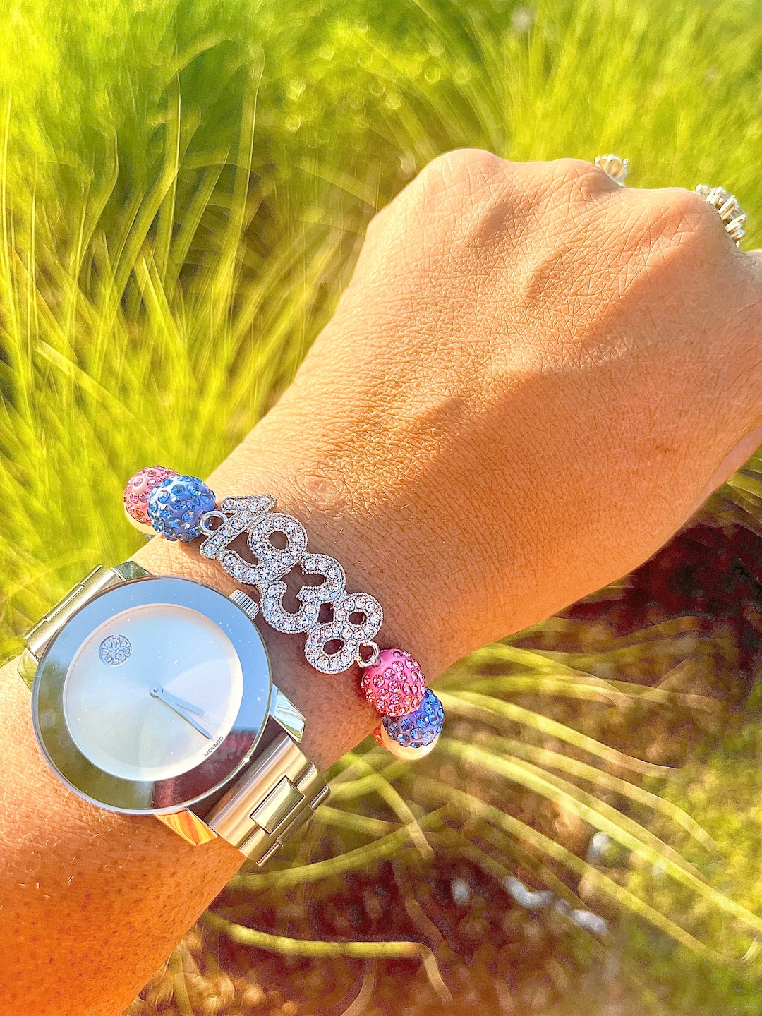Pink, Blue & Pearl Sparkle Bracelet With 1938 Rhinestone Center - Jack ...