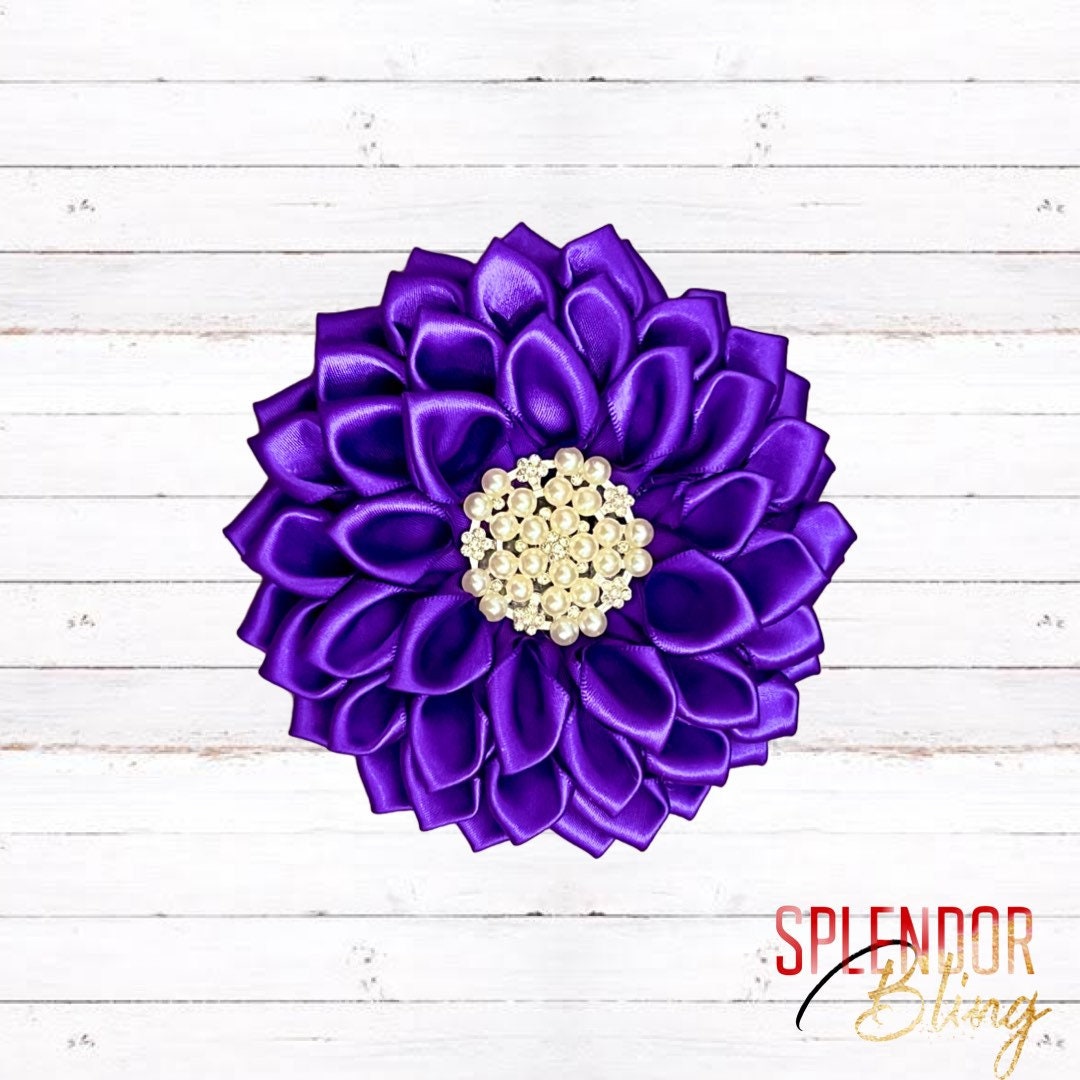 CLOSEOUT DST Inspired Bright Violet & Pearl Satin Flower Brooch - Etsy
