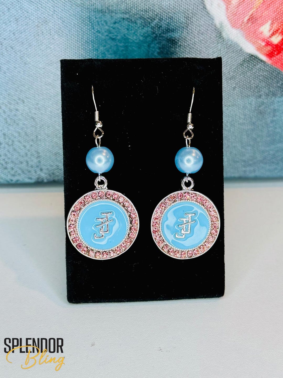 JJOA All BLUE Enamel and Pearl With Blue Rhinestone JJ Logo Earrings - Etsy