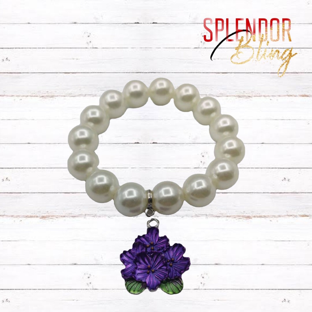 CLOSEOUT DST Inspired Simulated Pearl and Violet Charm Bracelet - Etsy