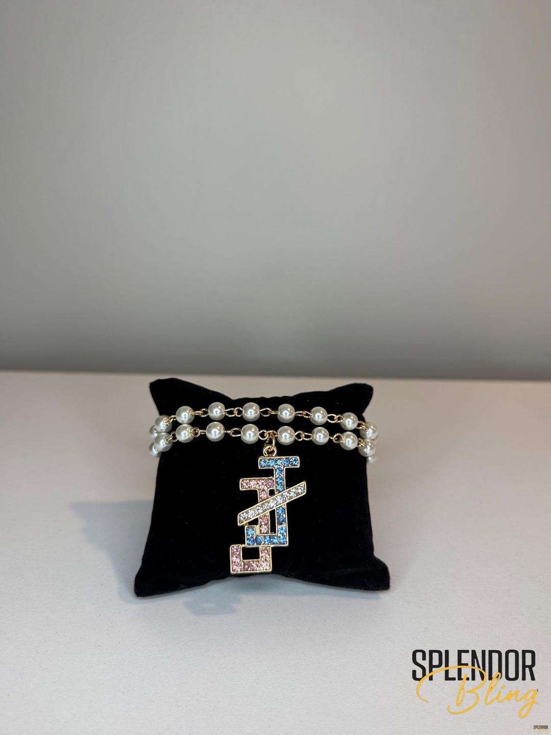 JJOA White Pearl Beaded Bracelet Set in Gold With Color Interlocking JJ ...