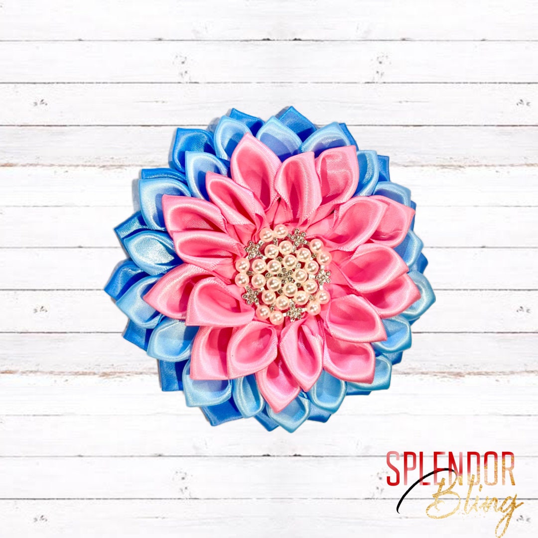 JJOA Pink, Light Blue, Medium Blue & Pearl Satin Flower Brooch - Jack ...