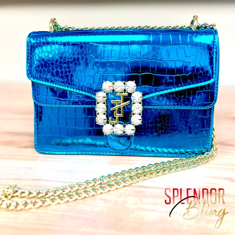 JJOA Inspired Metallic Blue Cross Body Bag W/chain Link Strap - Jack ...