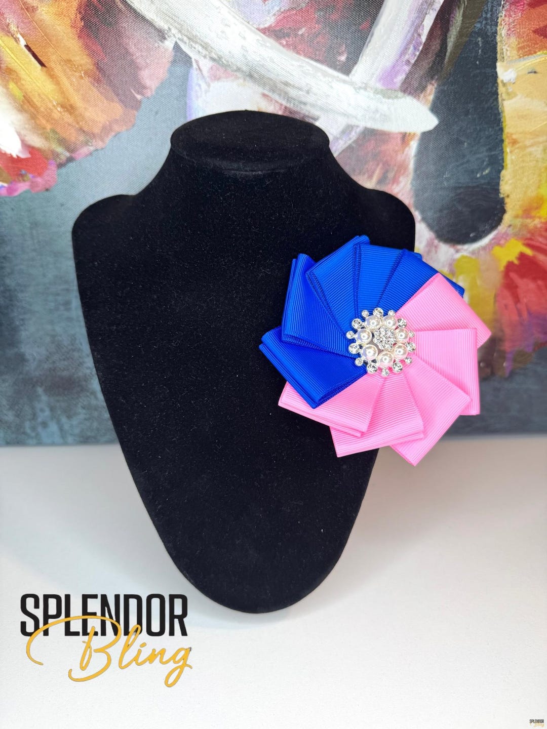 JJOA Bold Blue & Pink Grosgrain Ribbon Flower Brooch - Jack and Jill of ...