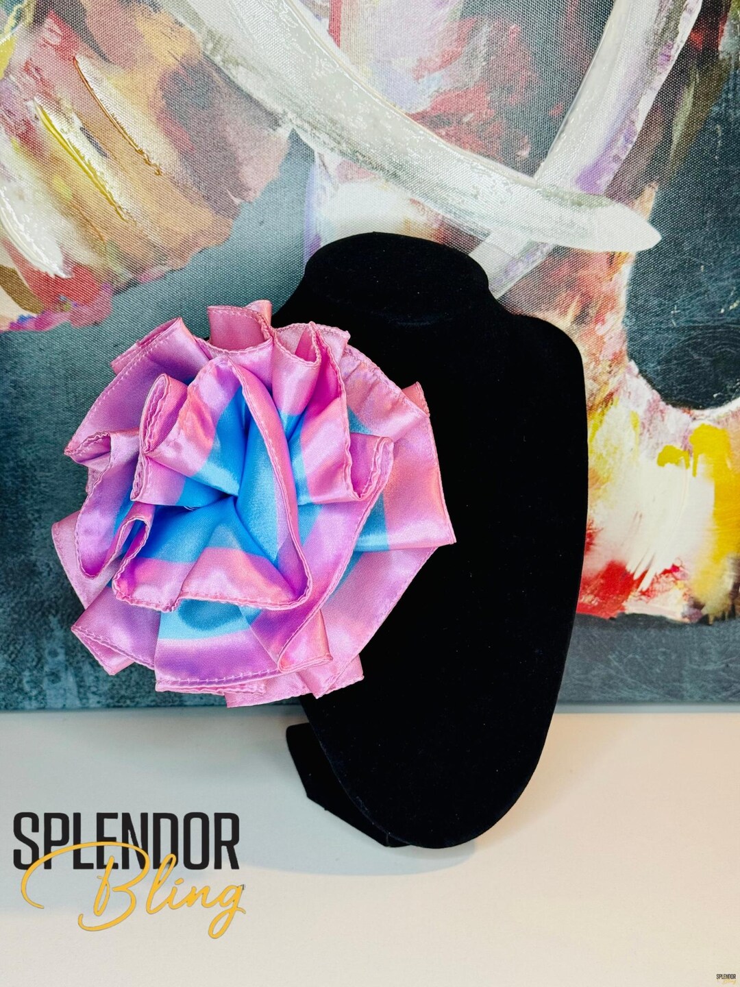 JJOA Pink and Blue Ruffle Satin Flower Brooch - Jack and Jill of ...
