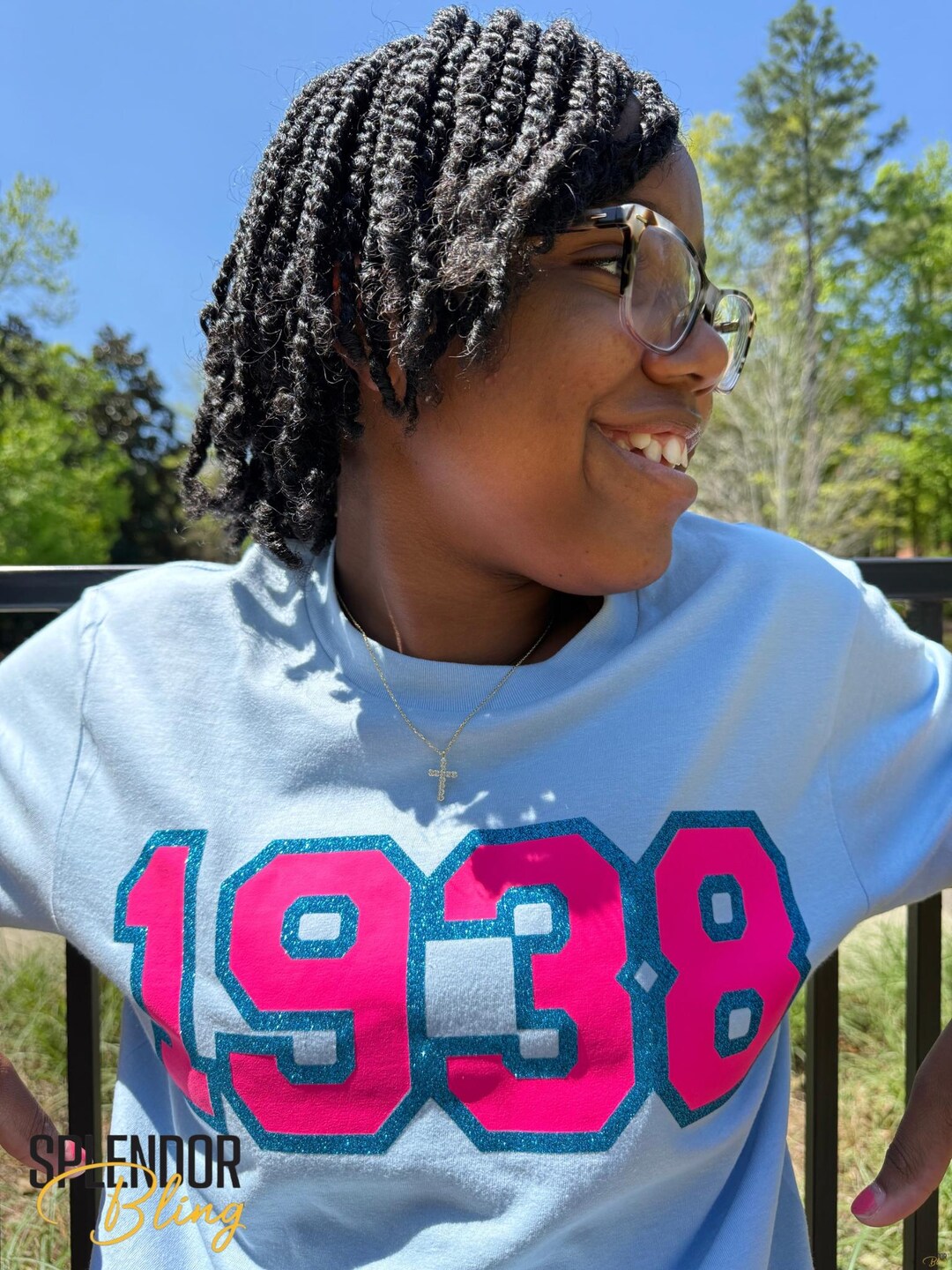 JJOA YOUTH 1938 Blue With NEON Pink Glitter Trim T-shirt - Jack and ...