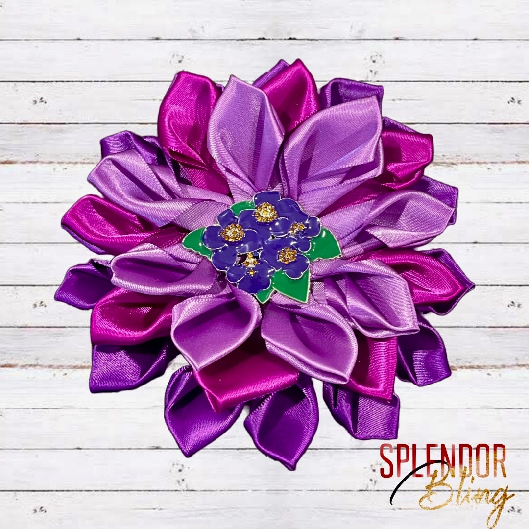 CLOSEOUT DST Inspired Graduated Purple Kanzashi Ribbon Flower With ...