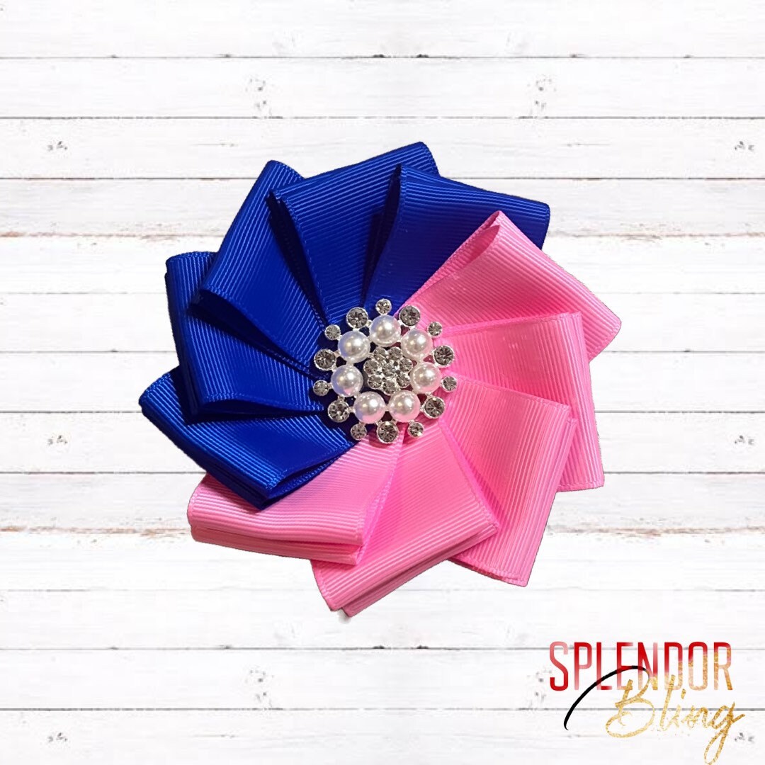 JJOA Bold Blue & Pink Grosgrain Ribbon Flower Brooch - Jack and Jill of ...